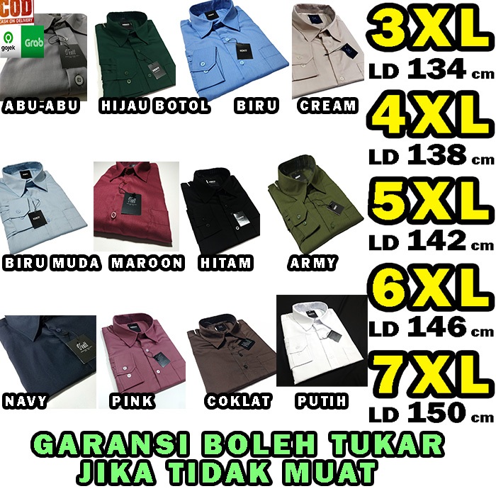 Jual kemeja hem baju polos atasan pria cowok laki laki jumbo big size oversize regular reguler ...