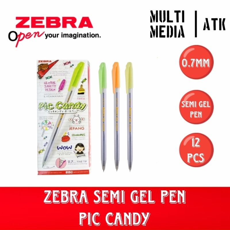 Jual PEN ZEBRA PIC CANDY (1 LUSIN) / PULPEN ZEBRA SEMI GEL 0.7 BLACK ...