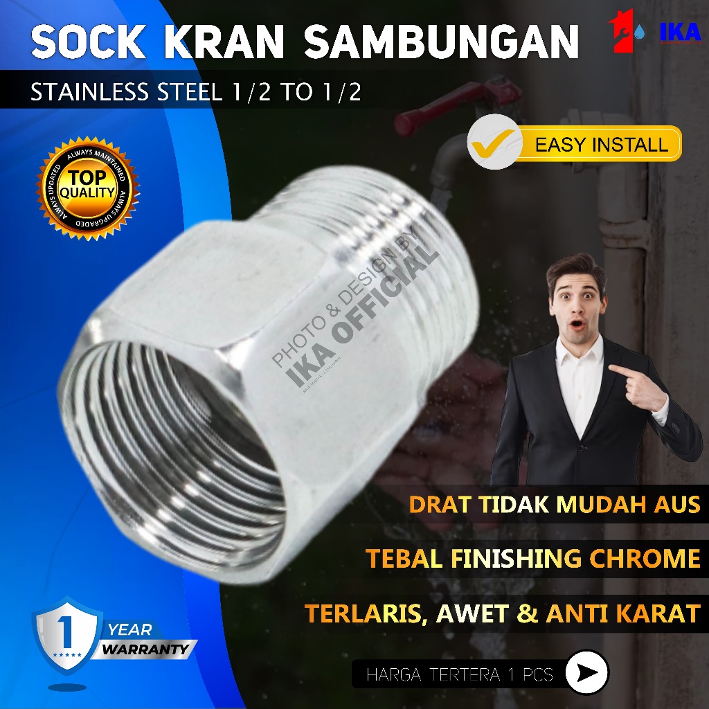 Jual sambungan kran stenlees 3cm segi / sok kran 3cm segi Sock Drat Sok ...