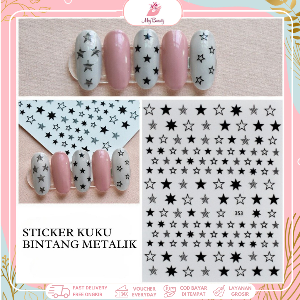Jual MSY Stiker Kuku 3D Motif Bintang Shiny/Sticker Nail Art Motif Star ...