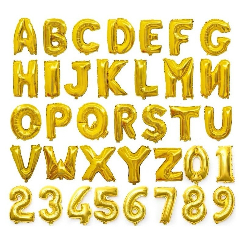 Jual Balon Foil Huruf Abjad Alphabet Gold A-Z / Balon Angka 0-9 / Balon ...