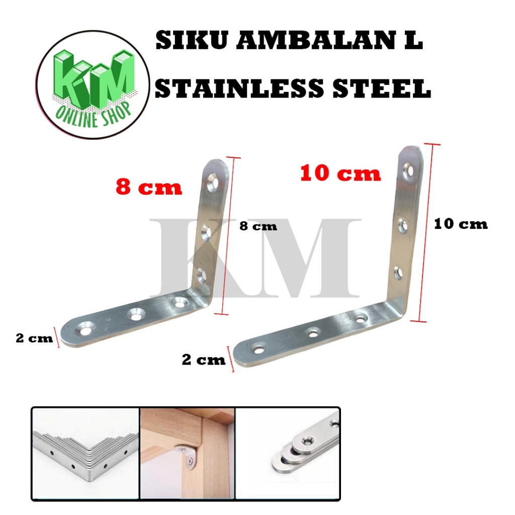 Jual Bracket Siku Ambalan /Siku Ambalan L Stainless 8cm x 8cm & 10cm x ...