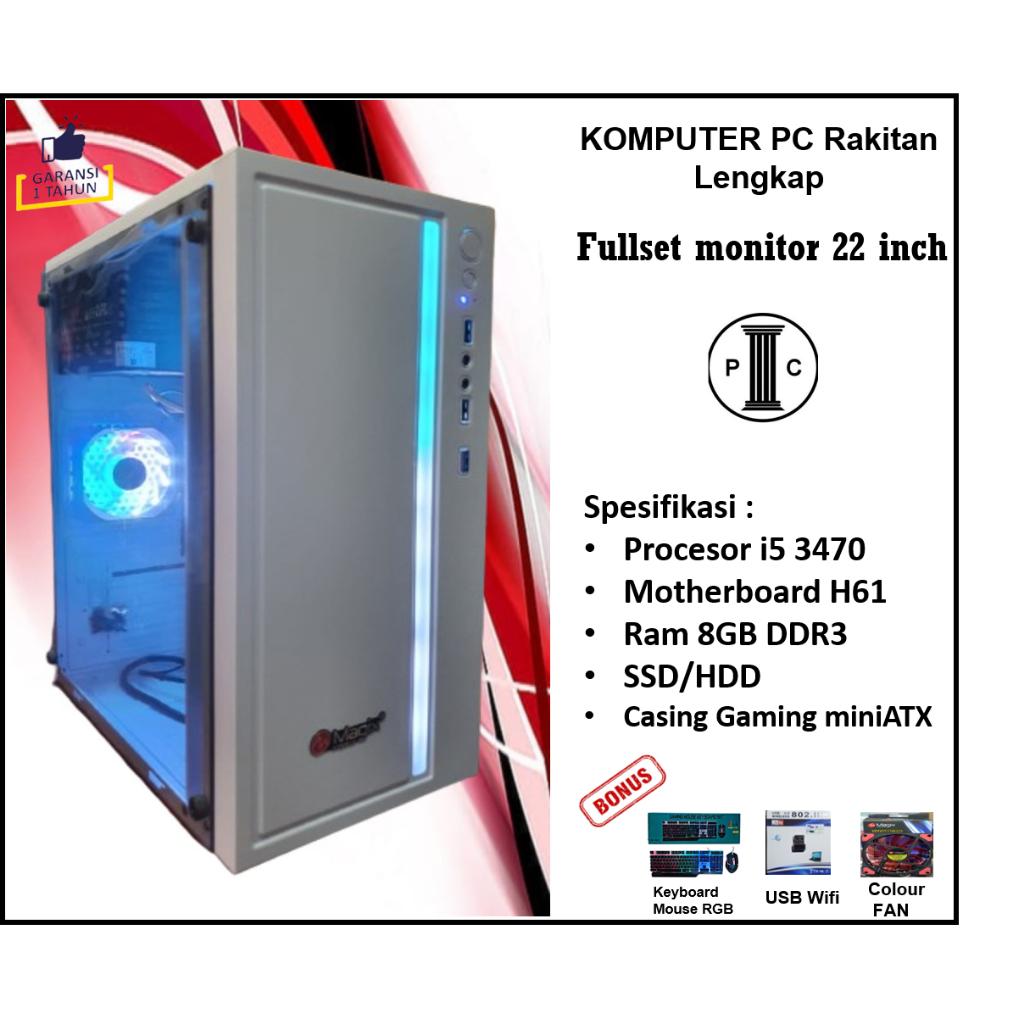 Jual Komputer cpu rakitan Lengkap i5 3470 monitor 22inch ssd/hdd 8gb ...