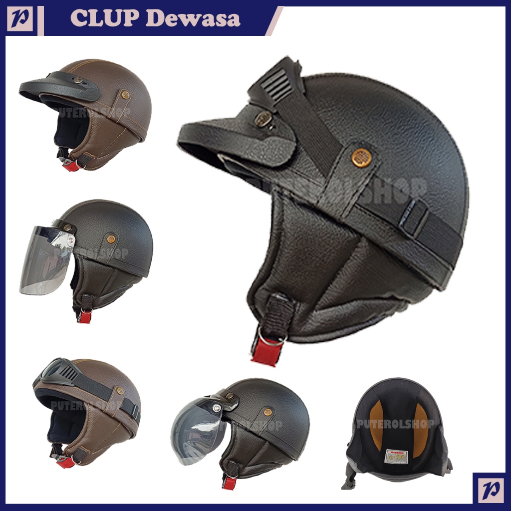 Jual CH4 HELM RETRO CLASIC/HELM KULIT/Helm Vespa/Helm Clup Pria wanita ...