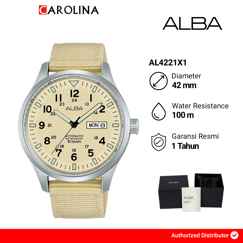 Jual Jam Tangan Pria Alba Mechanical AL4221X1 Beige Dial and Canvas ...