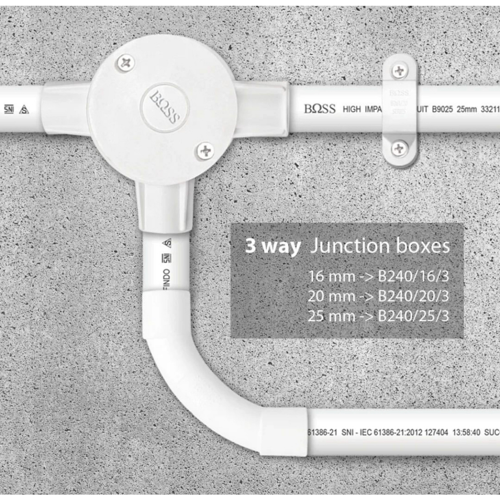 Jual BOSS T Dus Cabang 3 PVC Conduit 20mm/25mm B240/20/3 dan B240/25/3 ...