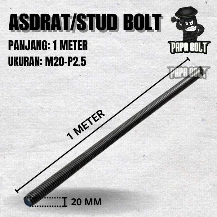 Jual Asdrat Hitam / Stud Bolt Fulldrat M20 x 1 Meter / Long drat 20MM ...