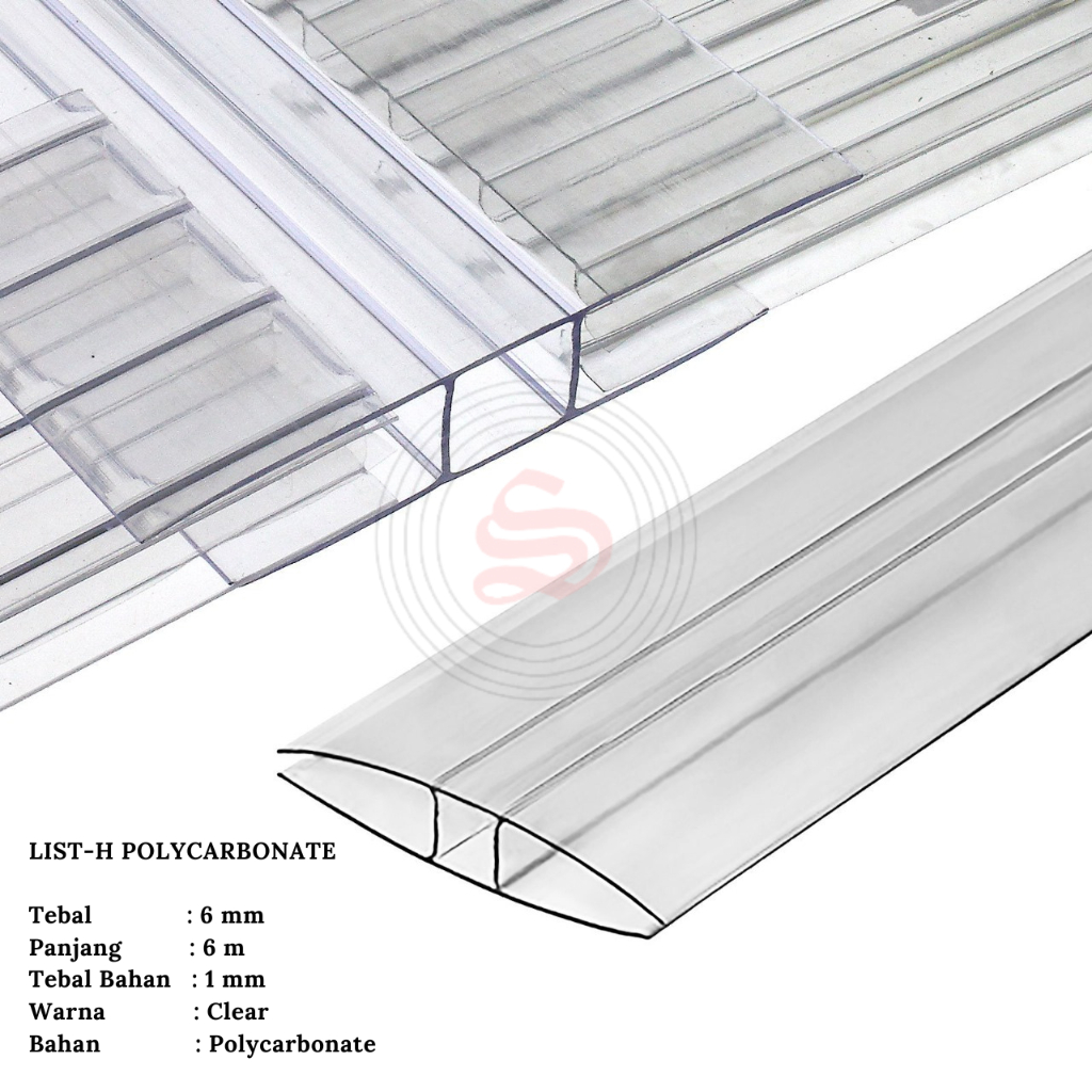 Jual Profil Sambungan Polycarbonate Clear/List-H 6mm x 6m/List H Profil ...