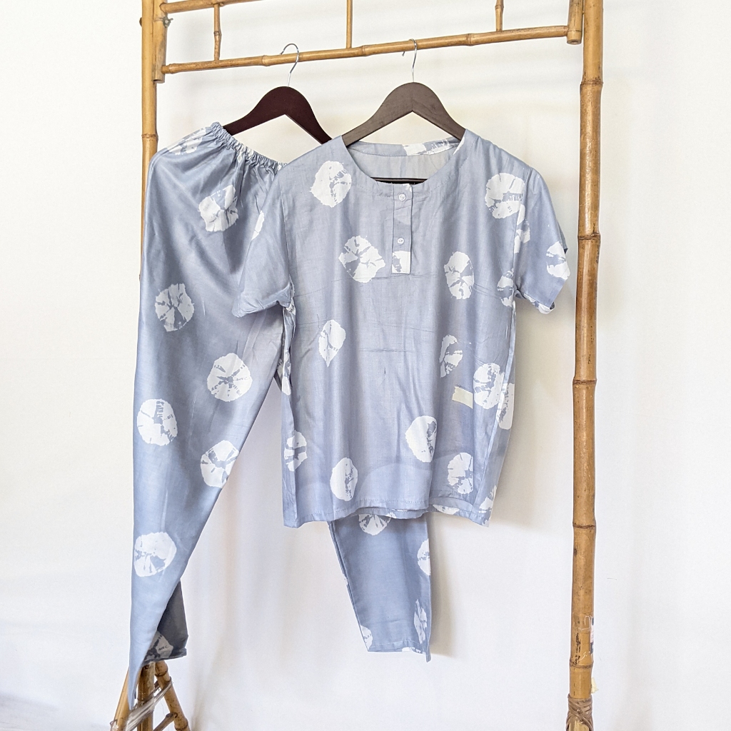 Jual One Set Piyama Rayon Setelan Baju Tidur Celana Panjang Lengan Pendek Wanita Busui Kancing ...