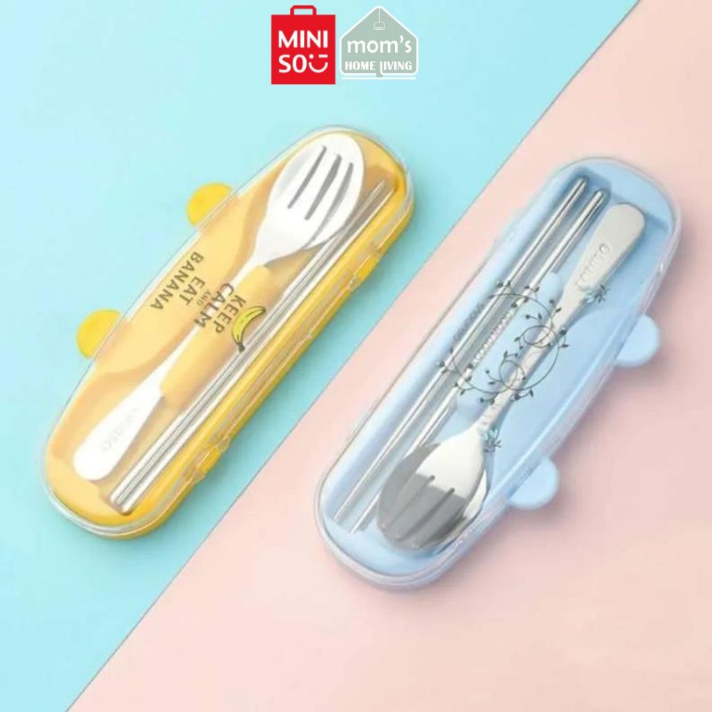 Jual MINISO Perlengkapan Makan / Alat Makan 3in1 Sendok Garpu Sumpit ...