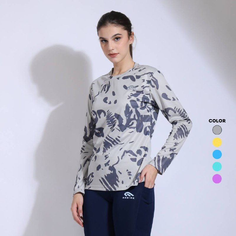 Jual MANIAK Kaos Olahraga Wanita Lengan Panjang Corak Fitness Gym Lari Running Badmintoon Senam ...