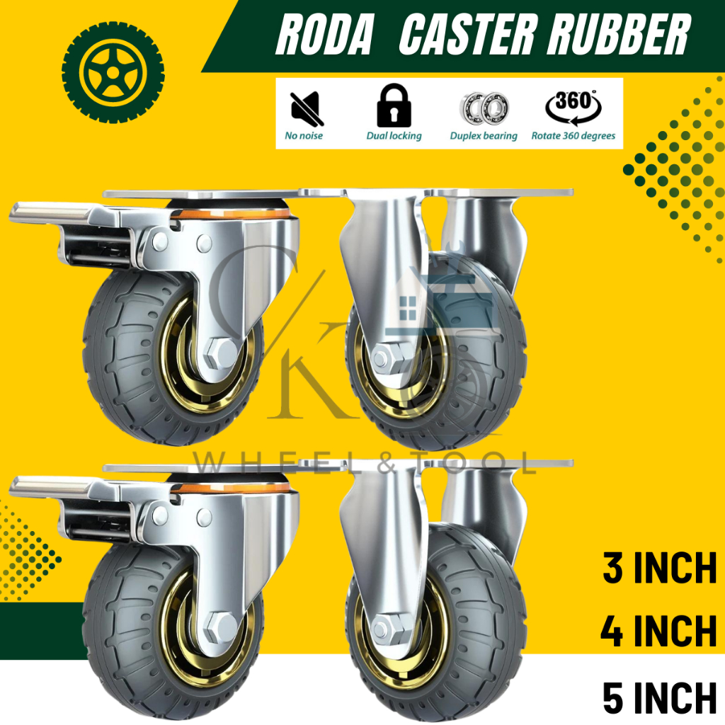 Jual RODA CASTER RUBBER HITAM EMAS SET 4 PC MATI REM 3 4 5 INCH ...