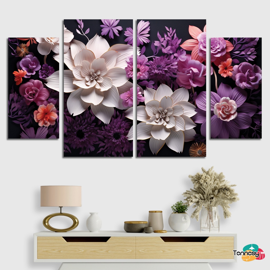 Jual TENNESY Hiasan Dinding 1 Set Bunga Ungu 3D Purple Paper Art 4 ...