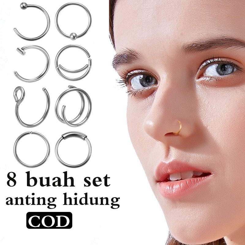 Jual anting hidung terbaru 2024 8 potong campuran set anting tindik ...