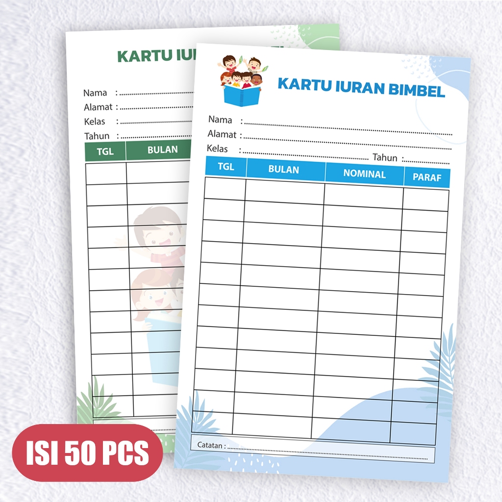 Jual (Isi 50 PCS) Kartu Pembayaran Iuran Bimbel / Les / Rumah Belajar ...