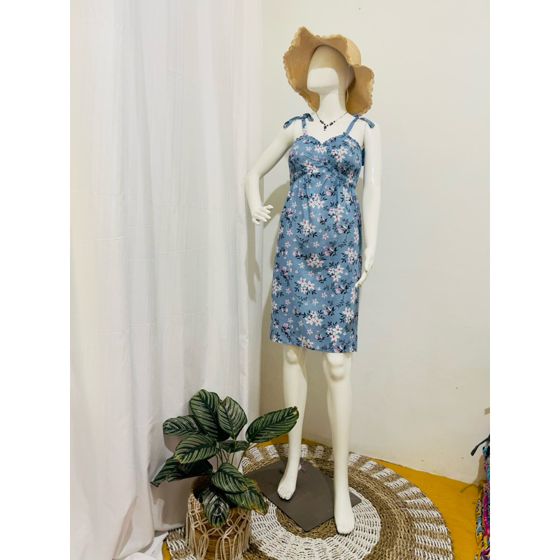 Jual daster/dress Jelita tali lepas daster midi kerut dada muat BB 55kg ...