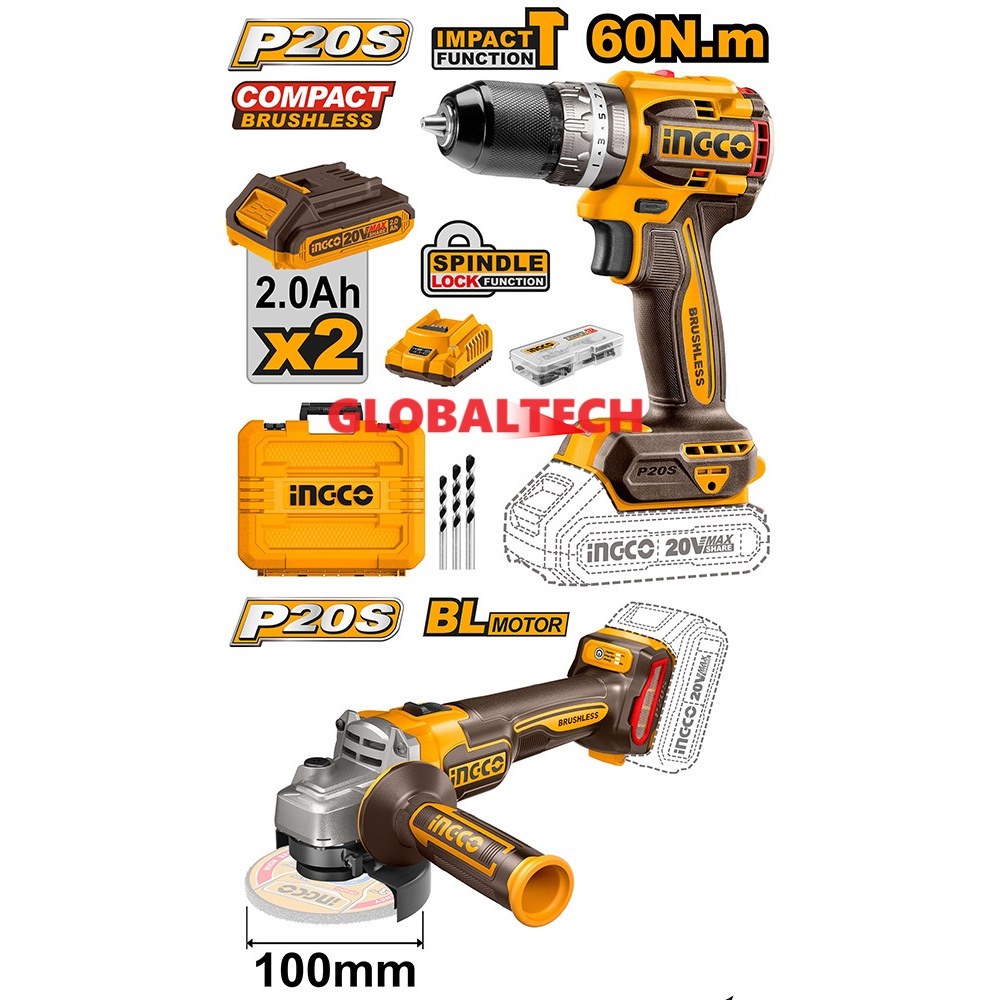 Jual INGCO PROMO BUNDLING 20V CORDLESS IMPACT DRILL BOR GERINDA ...