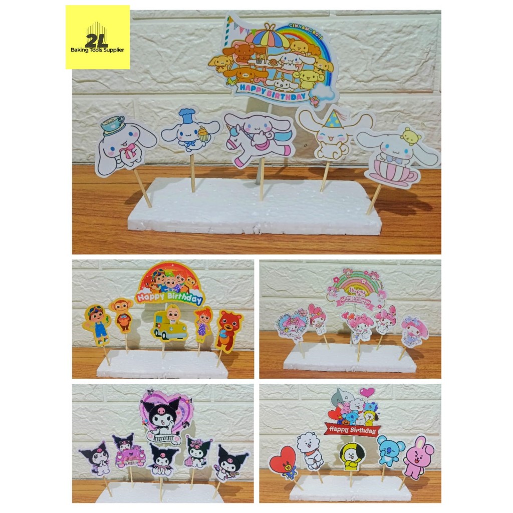 Jual Topper Kertas Tusuk Kertas Hiasan Kue Tart Puding Kertas Motif Karakter Kartun Dino My ...