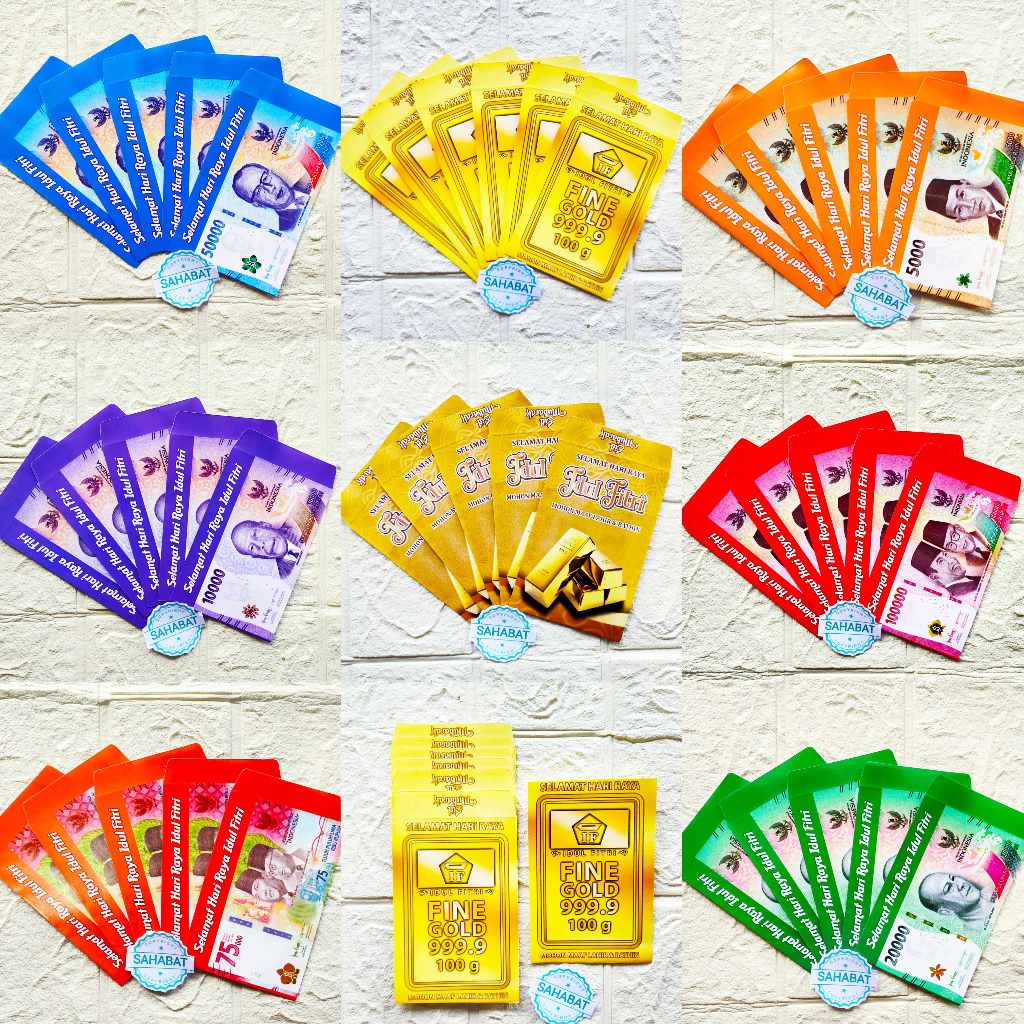 Jual [ 50 PCS ] AMPLOP / ANGPAU LEBARAN MOTIF UANG BARU DAN GOLD UKURAN ...