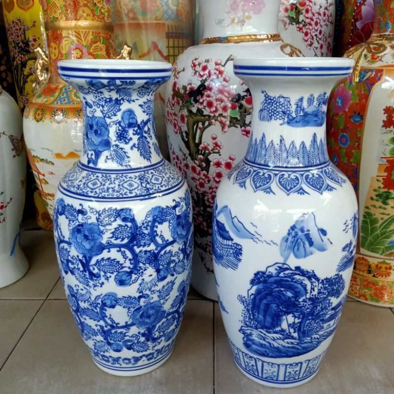 Jual 1 pc Pajangan vas biru putih MEWAH T 45 cm/pot vas guci/guci ...