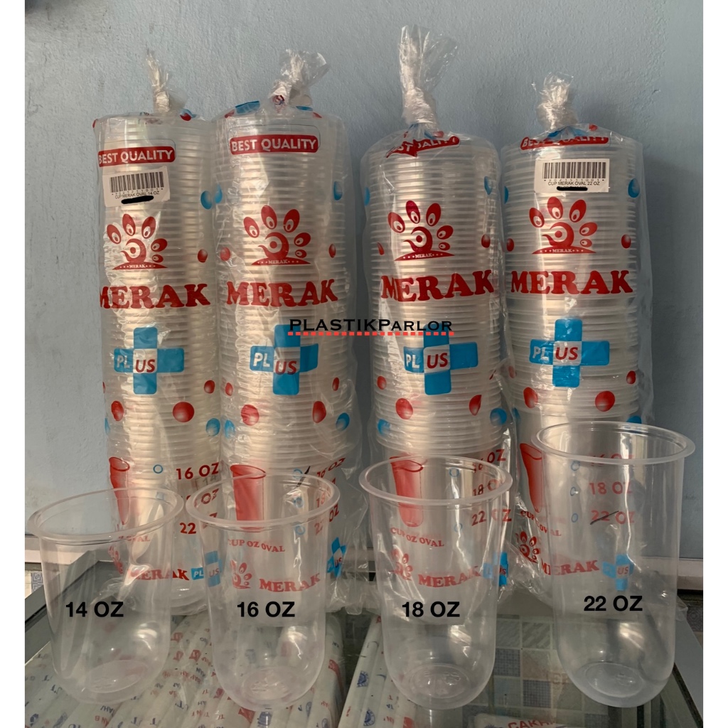 Jual CUP / GELAS PLASTIK MERAK OVAL DAN DATAR ES TEH JUMBO, JUS, BOBA ...