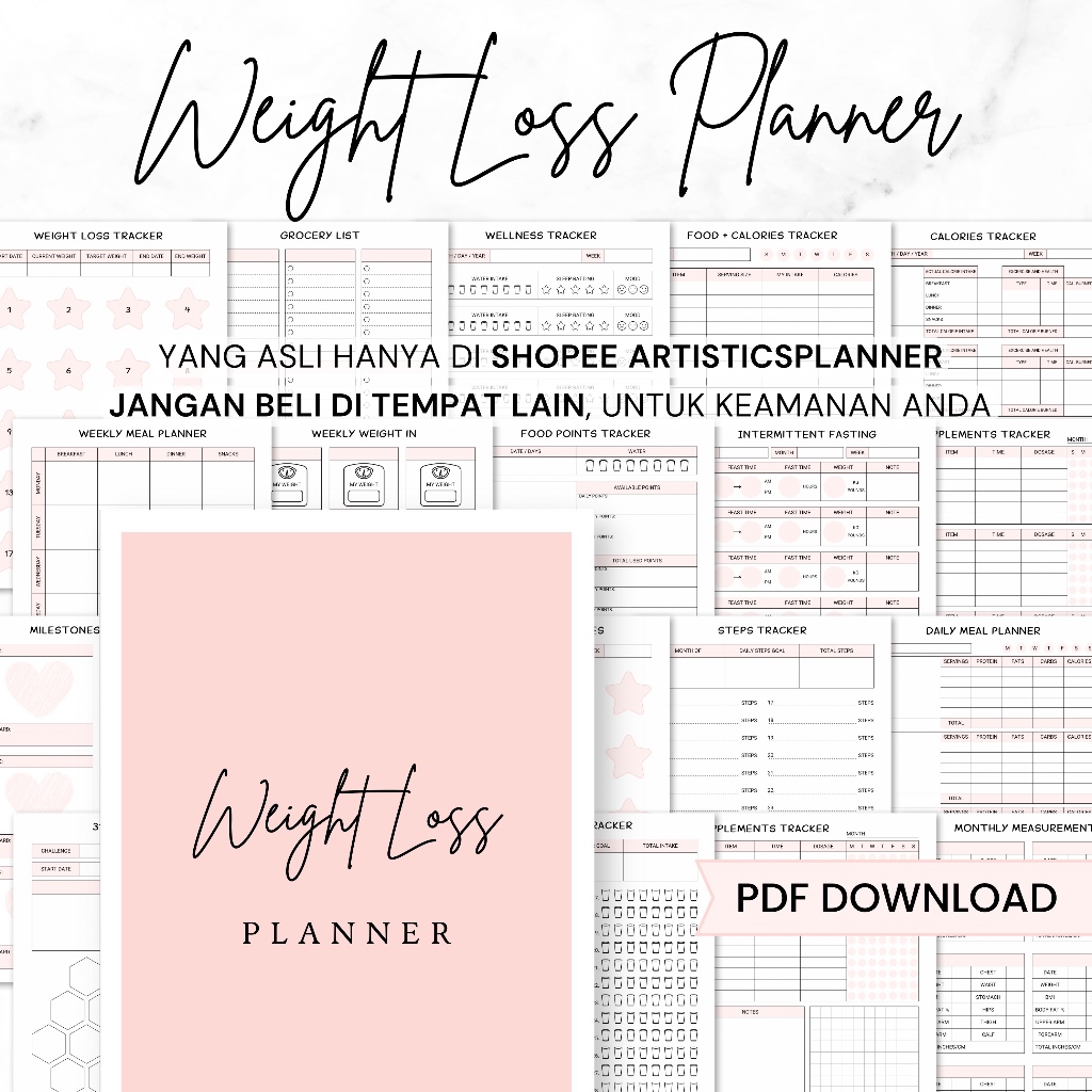 Jual Weight Loss Planner | Weight Loss Journal | Planner Printable Meal ...