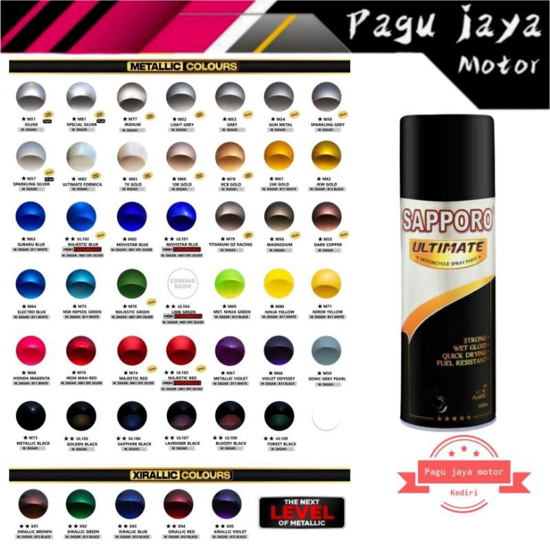 Jual SAPPORO ULTIMATE 400ml SEMUA WARNA CAT SEMPROT SPRAY PAINT pilox ...