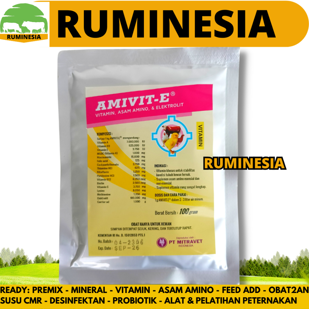 Jual AMIVIT E 100 GRAM - Vitamin Asam Amino & Elektrolit Hewan Ayam ...
