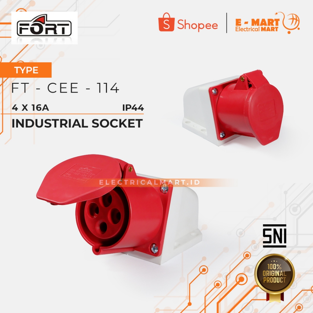 Jual FORT Industrial Stopkontak Listrik Tempel Pin 4 x 16A Socket CEE-114 | Shopee Indonesia