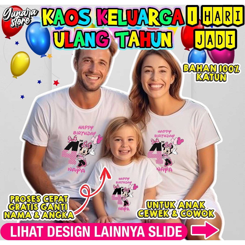 Jual Gunara Baju Ultah Couple Keluarga Kaos Ultah Anak Custom Minnie ...
