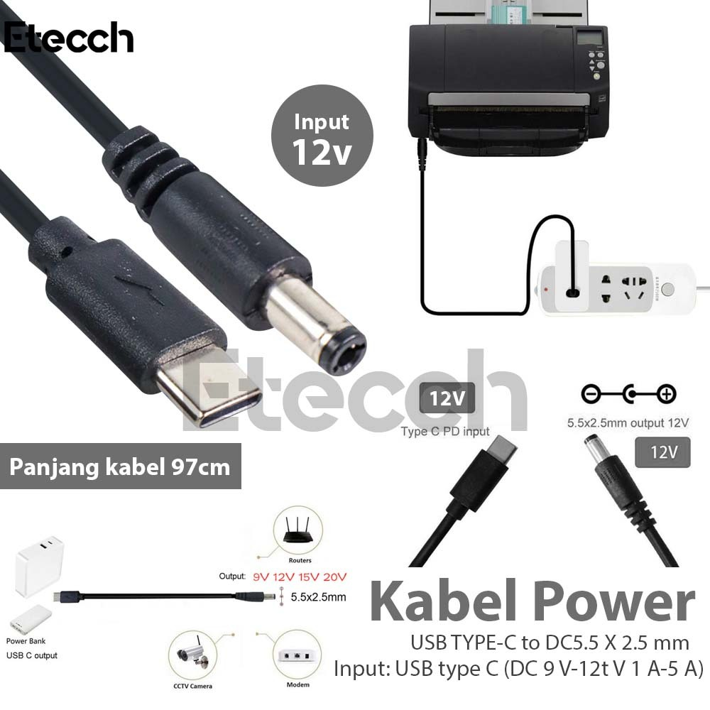 Jual Kabel Power USB Type C to DC 5.5x2.5mm PD Charger Router CCTV 12V ...