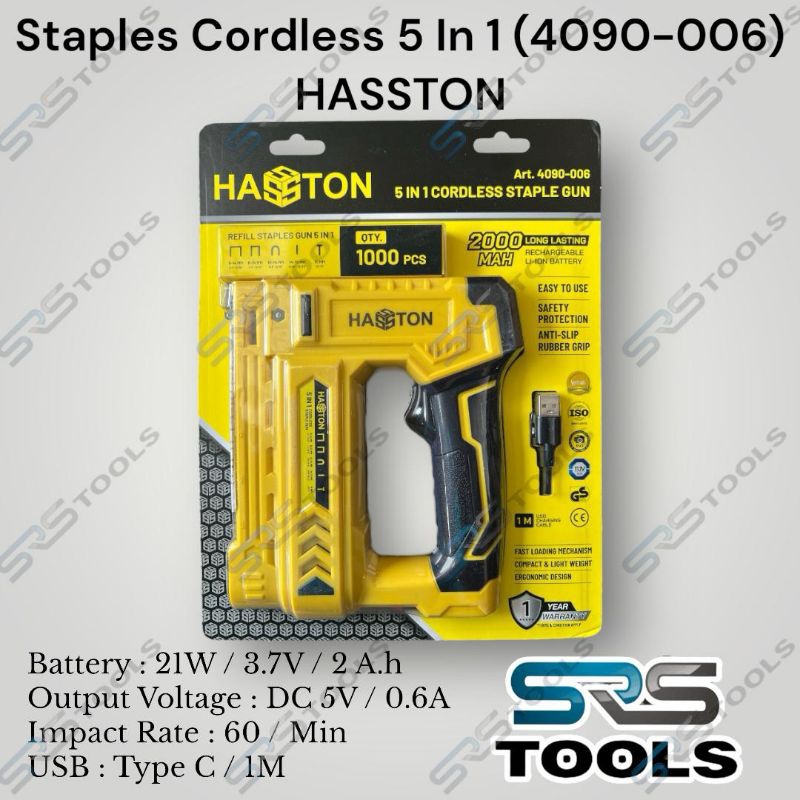 Jual HASSTON 4090-006 Stapler Cordless 5 In 1 / Mesin Paku Tembak Staples Gun Baterai Batere ...