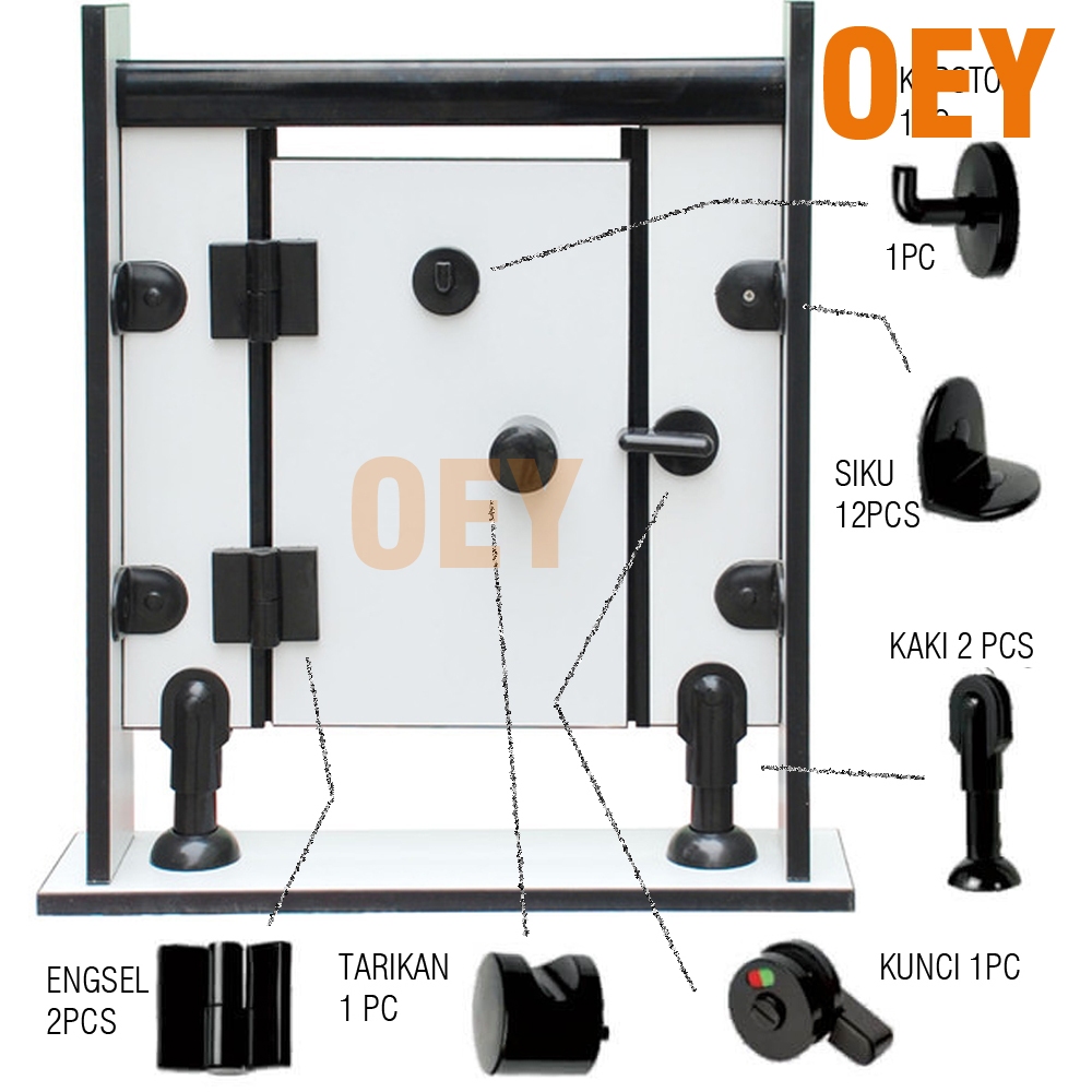 Jual PARTISI TOILET SET NYLON BLACK HITAM KUBIKAL KAKI ENGSEL PINTU ...