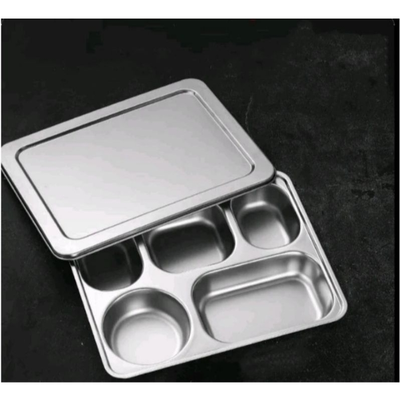 Jual lunch box 5 sekat / piring makan stainles steel 5 sekat / wadah ...