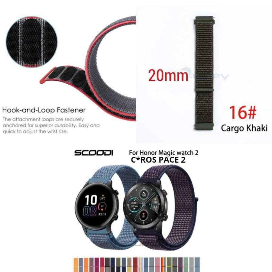 Jual Tali jam nylon strap 20mm Coros pace 2 huawei GT Honor Magic 42mm ...