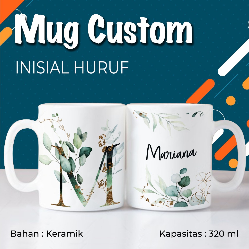 Jual Mug Cangkir Custom Inisial Nama Tulisan Desain Paint Green Gold ...