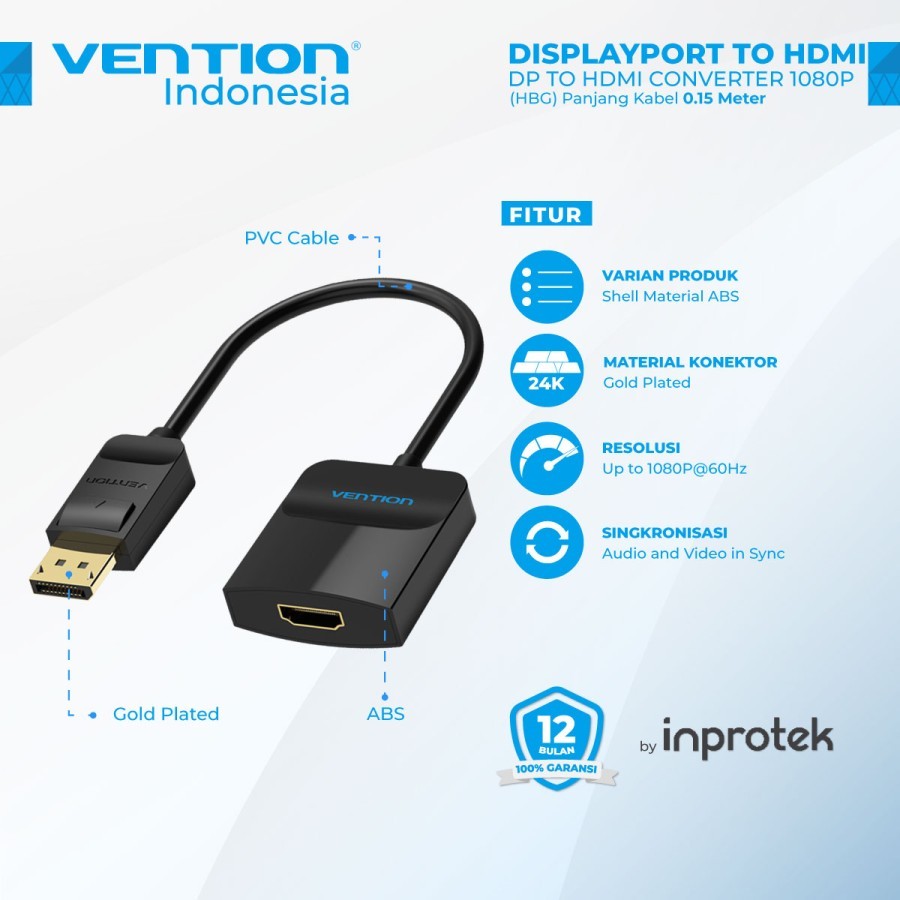 Jual Vention Adapter Converter DisplayPort (DP) Male to HDMI Female | Shopee Indonesia