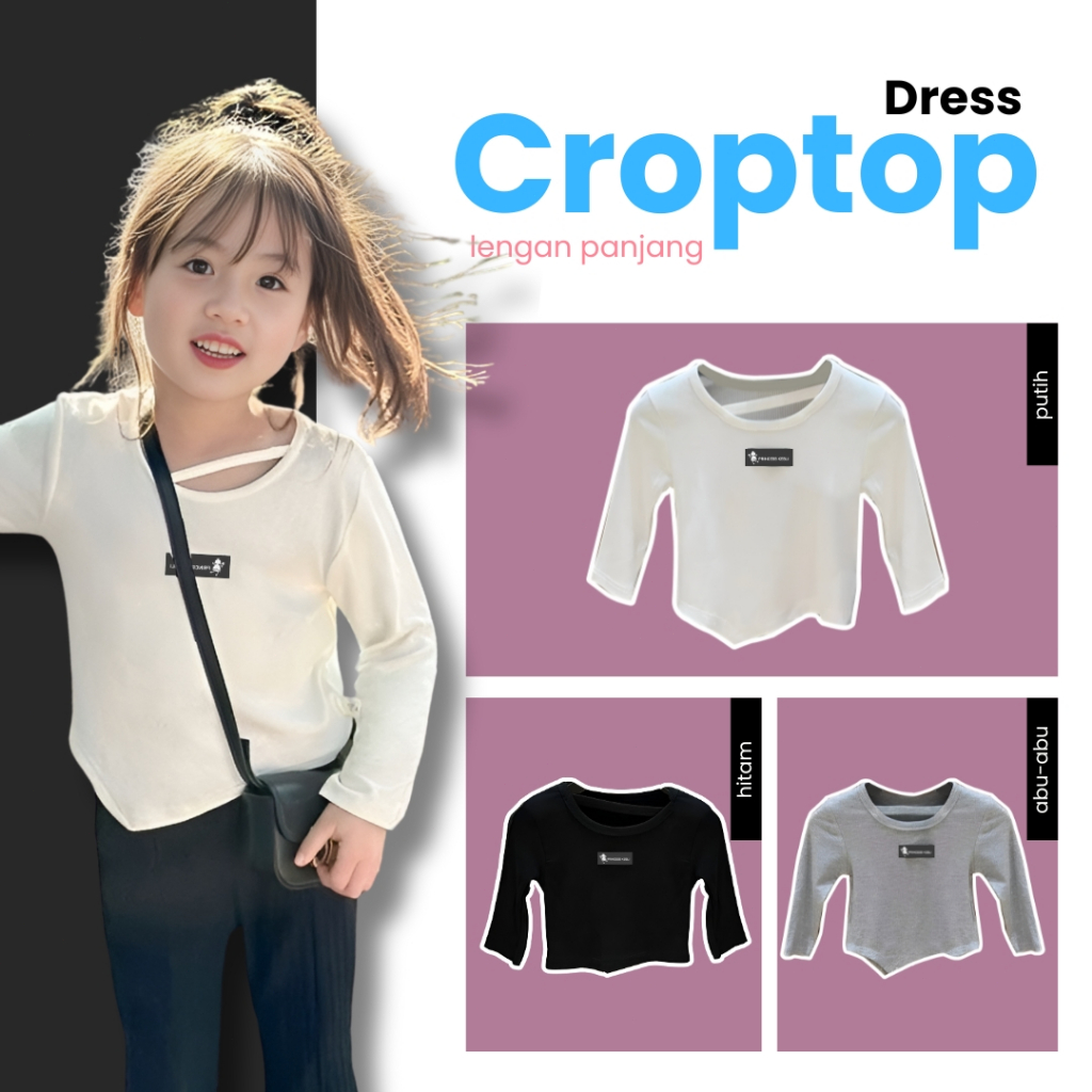 Jual [princesscoco] 2-10 Tahun Croptop Anak Perempuan Polos Lengan Panjang Ottoming Shirt ...