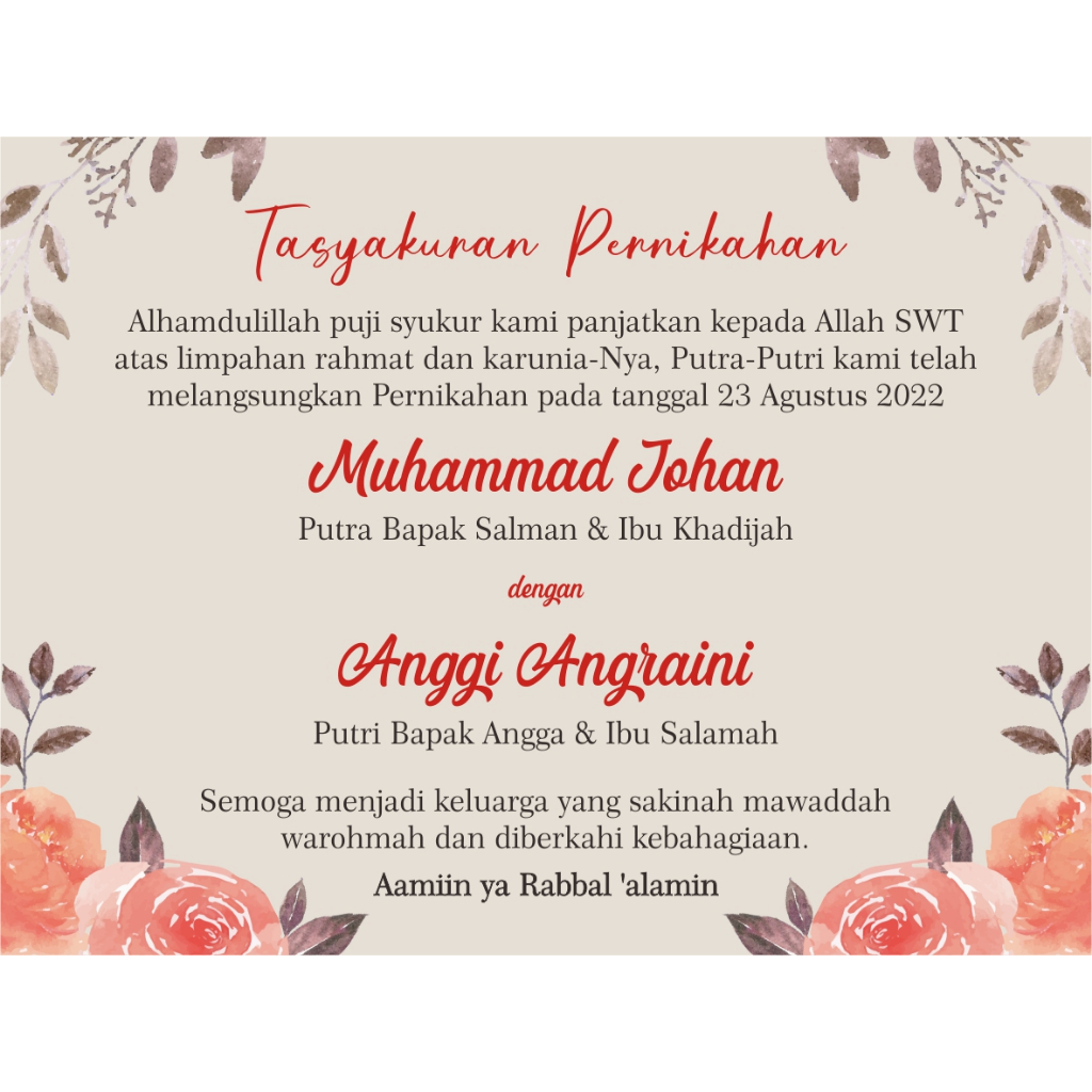 Jual Stiker atau / kartu ucapan syukur, Tasyakuran pernikahan, Mohon doa restu pernikahan ...