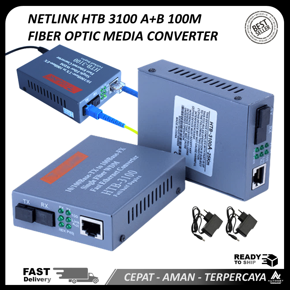 Jual Netlink HTB 3100 Fiber Media Converter RJ45 10 100M Untuk ...