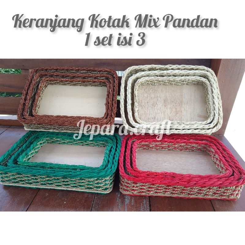 Jual Keranjang Kotak Mix Pandan 1 set isi 3 | Shopee Indonesia