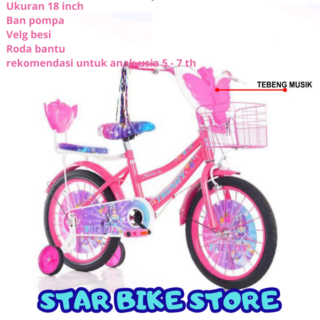 Jual Sepeda anak perempuan ukuran 18 inch usia 5 sampai 7 tahun Trendy ...
