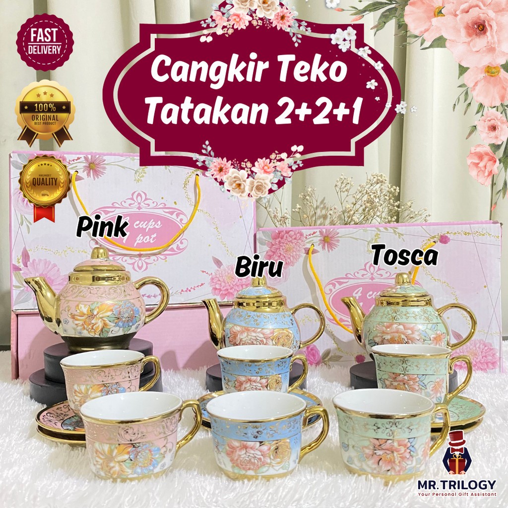 Jual Cangkir Teko TeaPot Set 5in1 Hampers Gelas Teh Kopi Pot Gaya Eropa ...