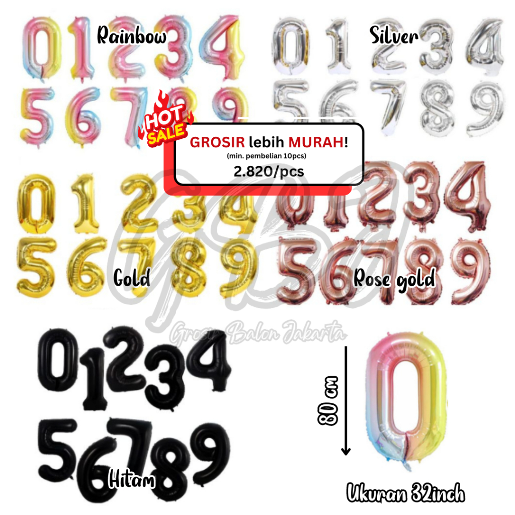 Jual Balon Foil Angka BESAR - 80cm (Gold / Silver / Rosegold / Hitam ...