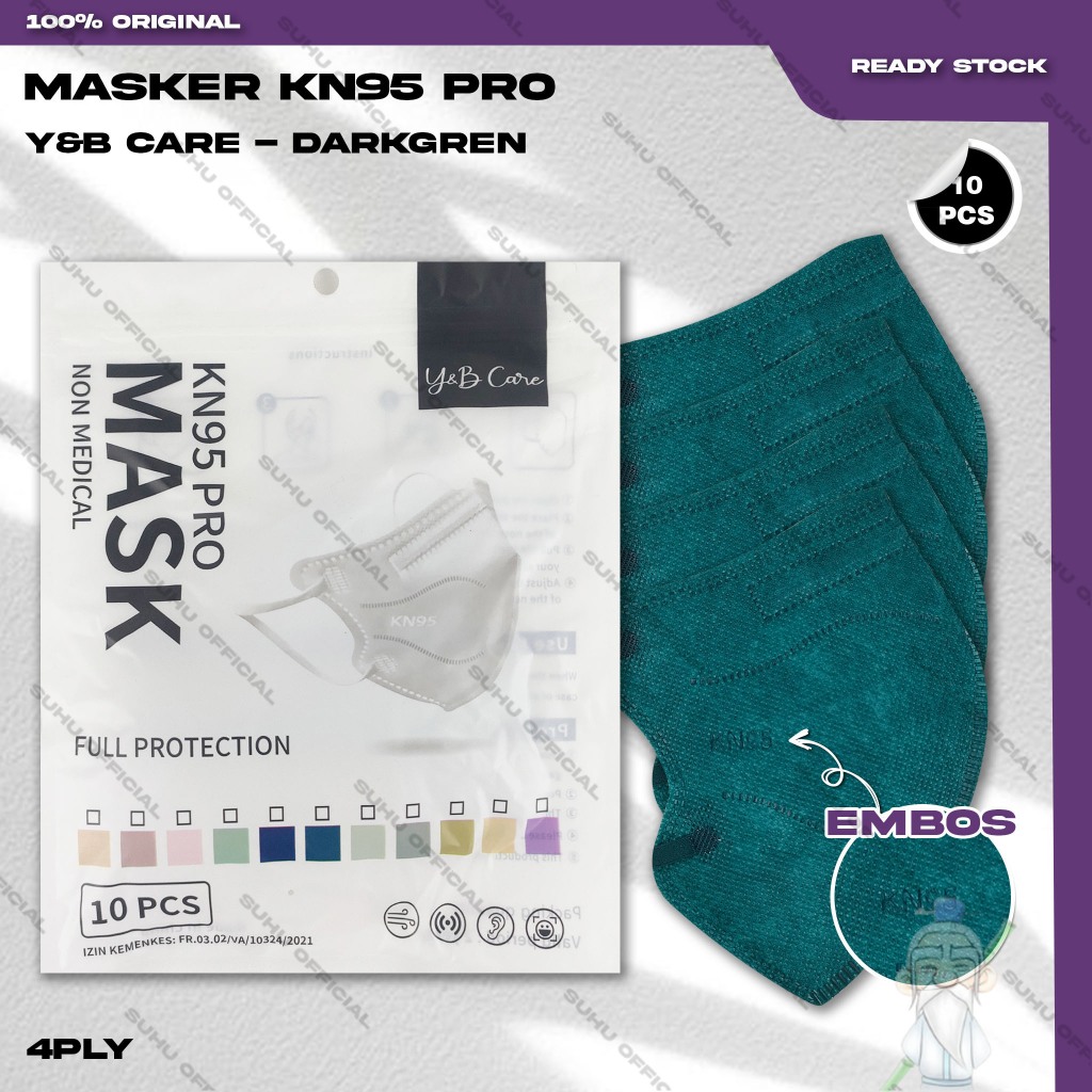 Jual Masker KN95 PRO Y&B CARE 4Ply isi 10Pcs Warna Dark Green Hijau ...