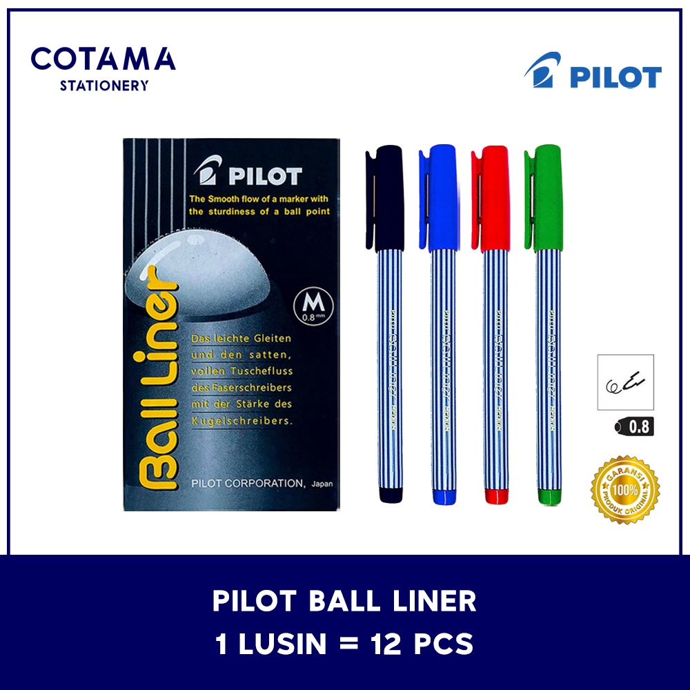 Jual Pulpen Pilot Balliner / Bolpoin Ball Liner 0.8 mm - 1 lusin isi 12 ...