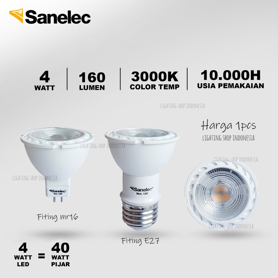 Jual Lampu bohlam led 4w sorot spotlight warm white 3000K 4watt mr16 e27 sanelec | Shopee Indonesia