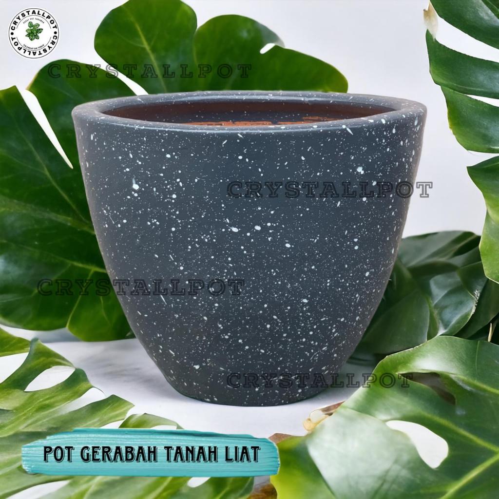 Jual POT BUNGA GERABAH TANAH LIAT MOTIF SPRINKLE GRAY D22 T18 - GERABAH ...