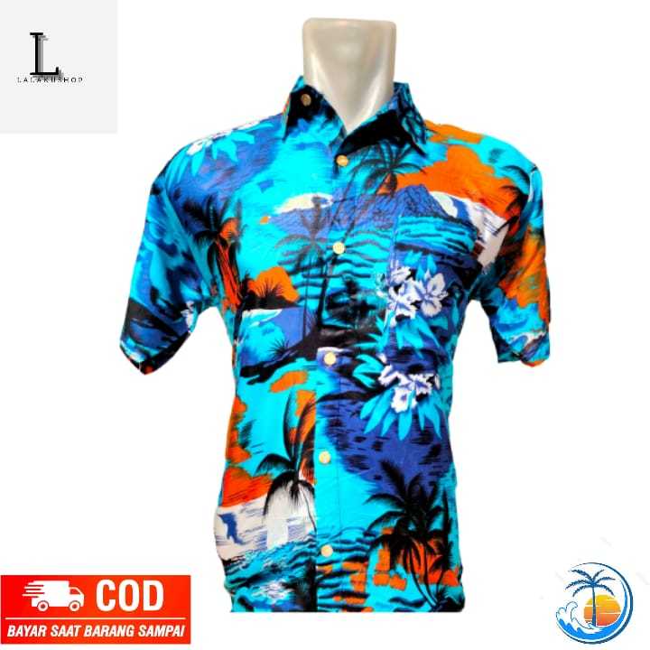 Jual Baju Kemeja pantai/baju kemeja bali motif pantai & pohon kelapa ...
