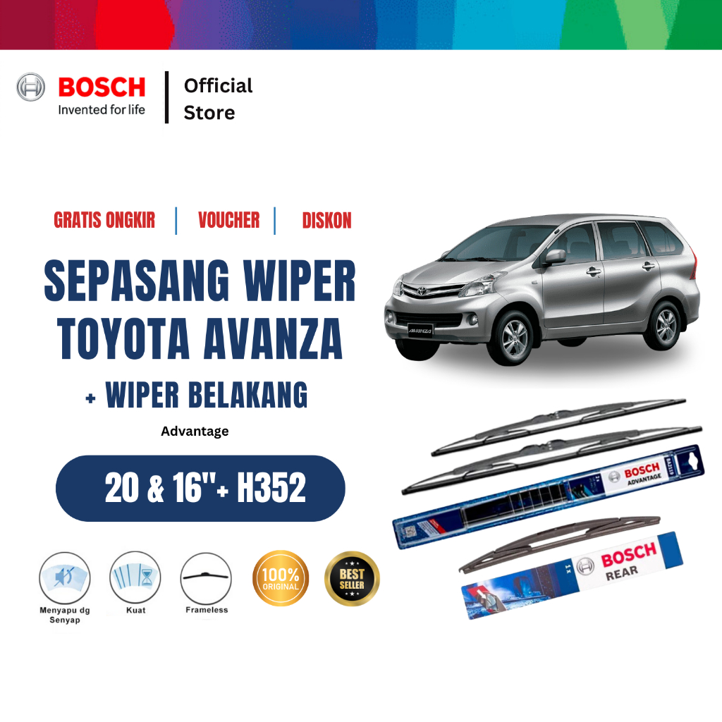 Jual Bosch Wiper Depan dan Belakang Kaca Mobil Toyota Avanza Advantage 16 - 20 Inci dan H352 ...